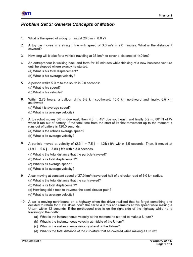 SH Problem Set 3 | PDF | Acceleration | Speed