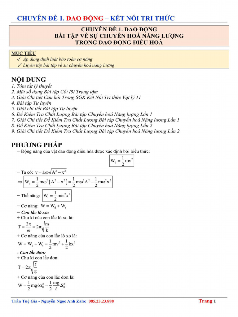 9.4. Bai Tap Trong Tam Ve Su Chuyen Hoa Nang Luong Trong Dao Dong Dieu Hoa | PDF