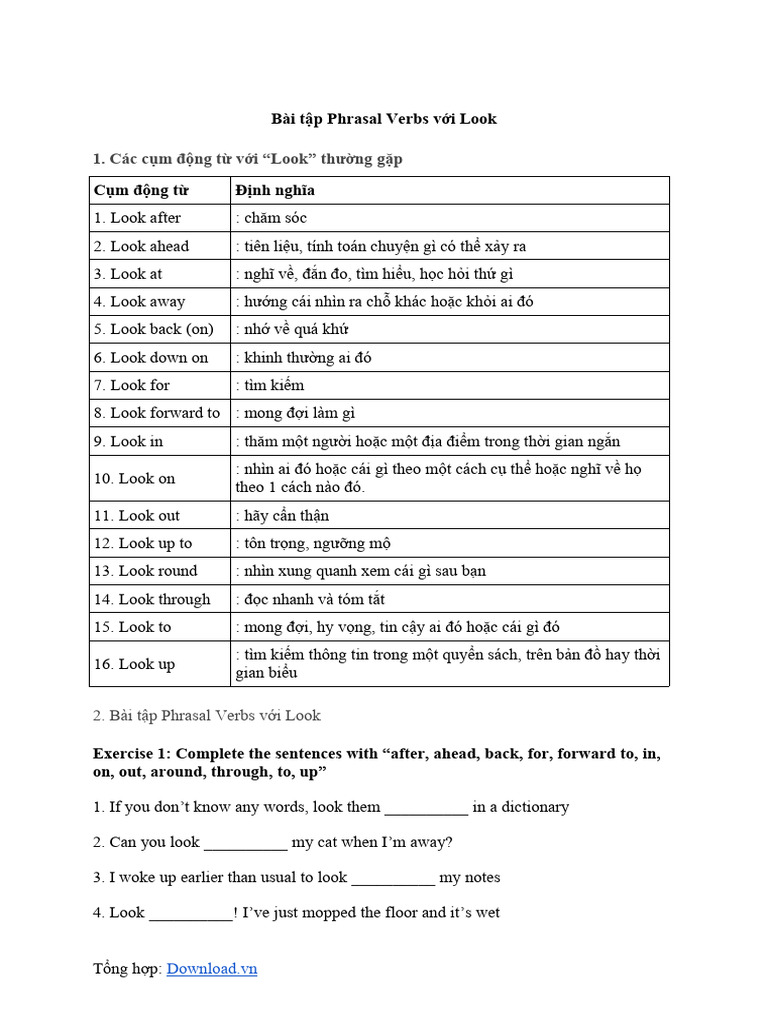 Bai Tap Phrasal Verbs Voi Look 2 | PDF