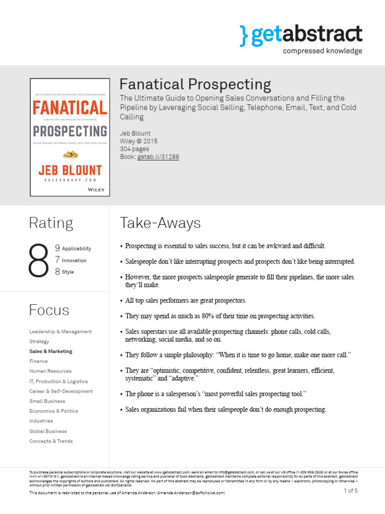 Book Fanatical Prospecting (Overview) | PDF | Sales | Email Spam