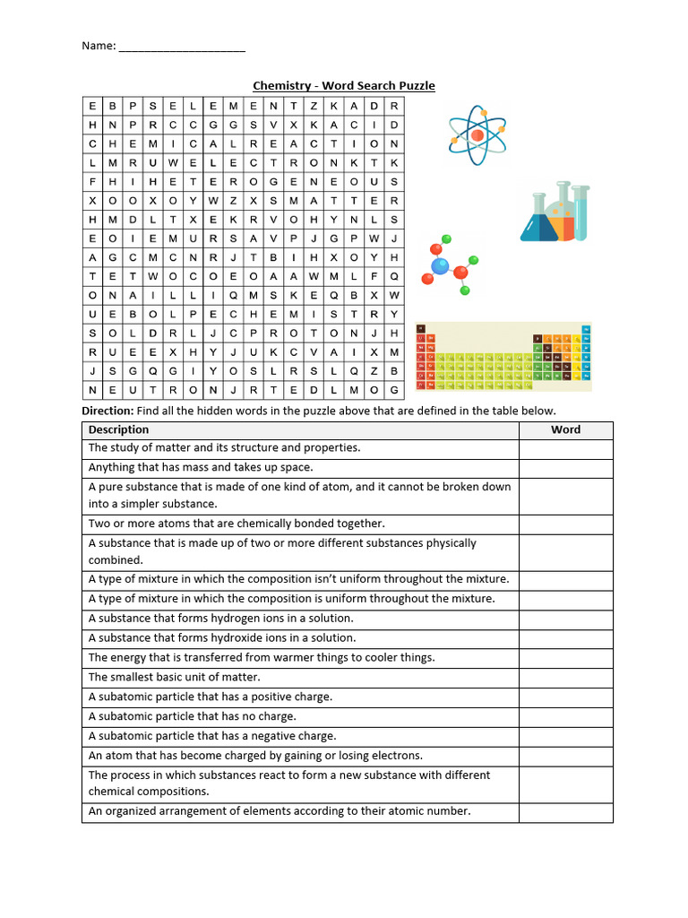 Chemistry - Word Search Puzzle | PDF | Chemistry | Matter