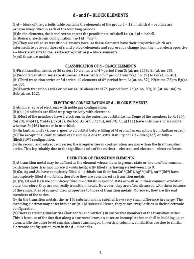 8. d - and f- BLOCK ELEMENTS | PDF | Transition Metals | Lanthanide