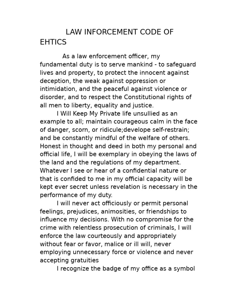 Law Enforcement Code of Ethics | PDF