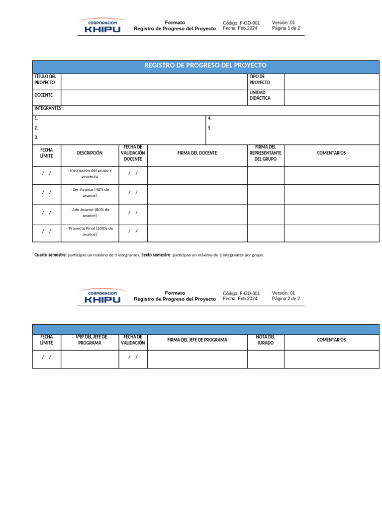 F-gd-001 Registro de Progreso Del Proyecto | PDF