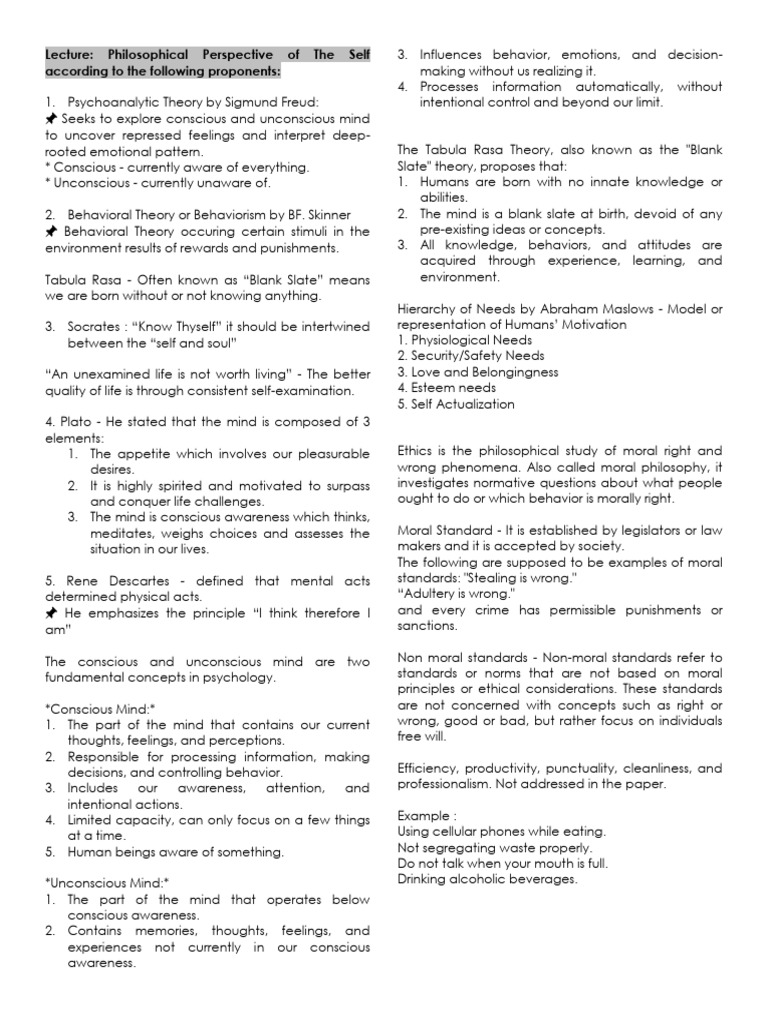 Lecture - Philo-WPS Office | PDF | Mind | Unconscious Mind