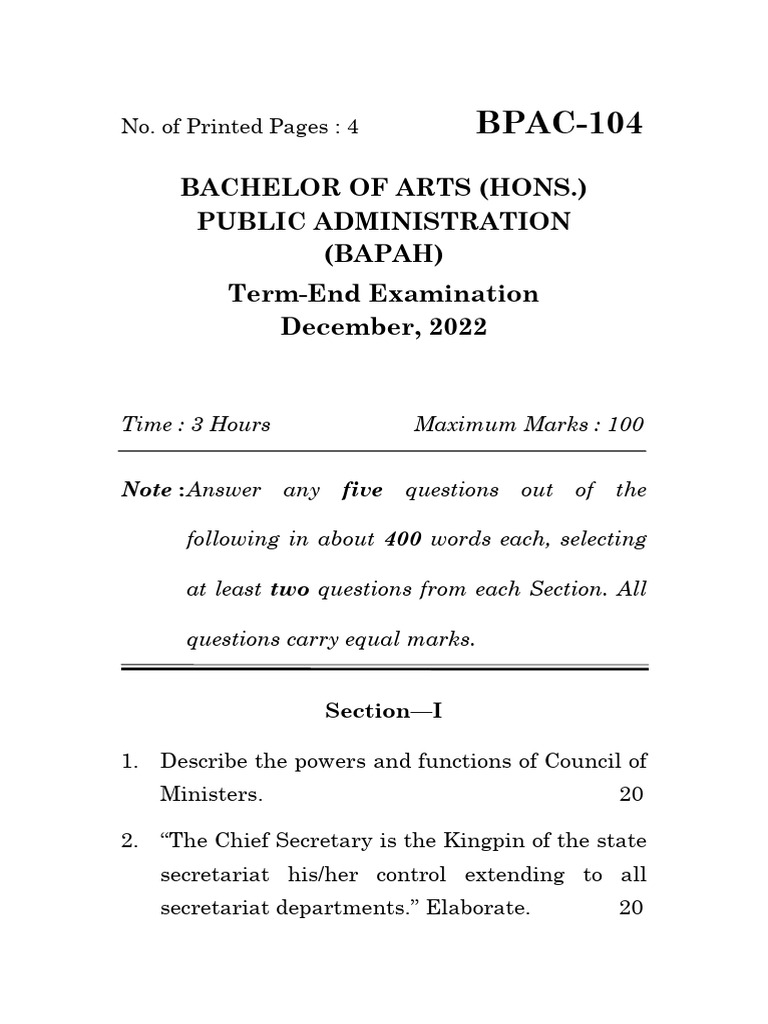 BPAC-104 December 2022 | PDF | Government | Government Of India