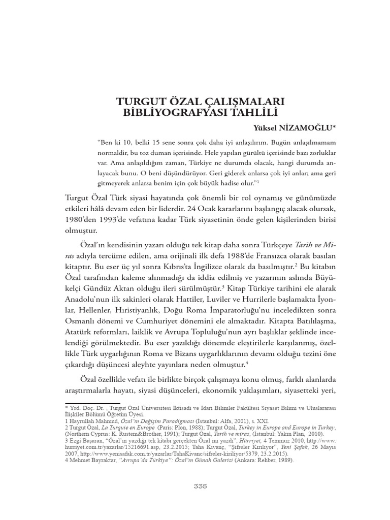 Turgut Ozal Calismalari Bibliyografyasi | PDF