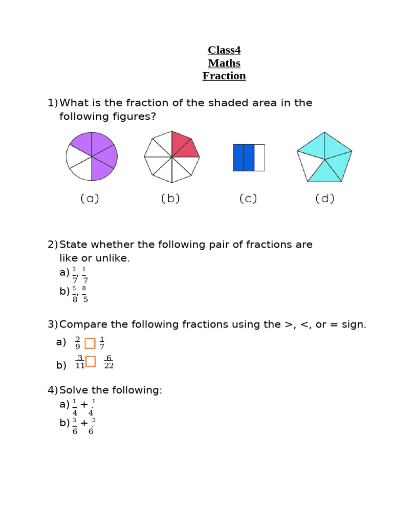 4th Grade Fraction Worksheet | PDF | Lexicology | Mathematical Objects