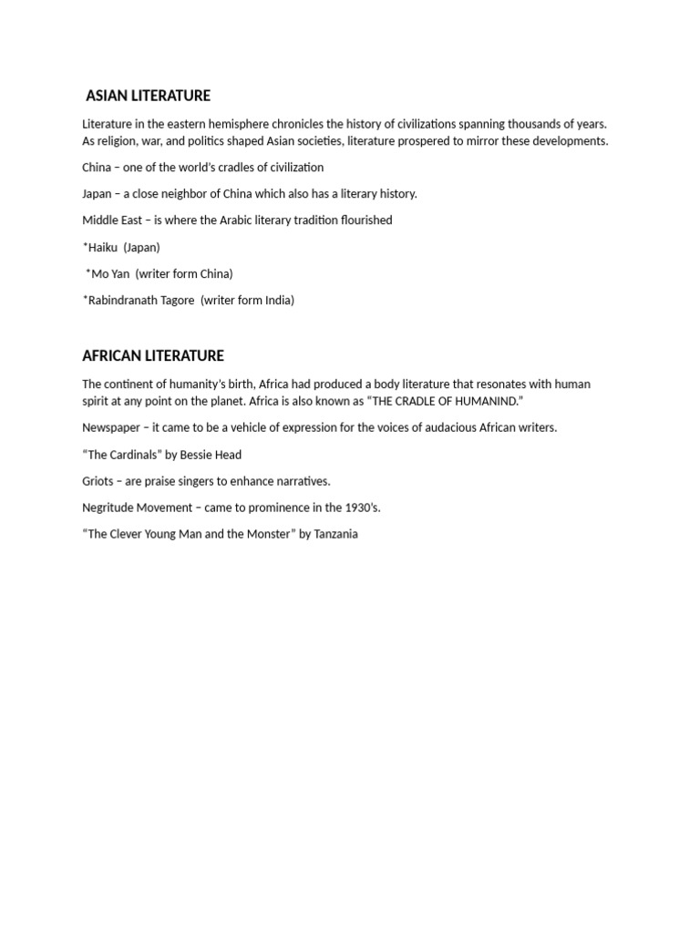 Overview of Global Literature Traditions | PDF