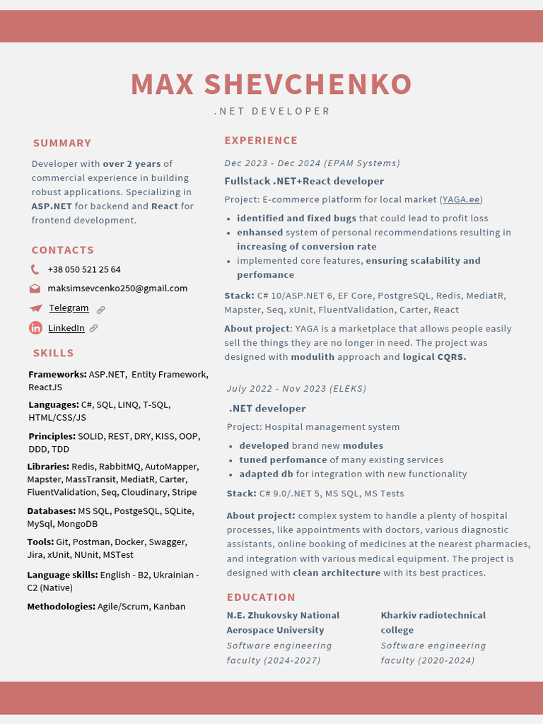 NET Developer Max Shevchenko | PDF | Computing | Data Management Software