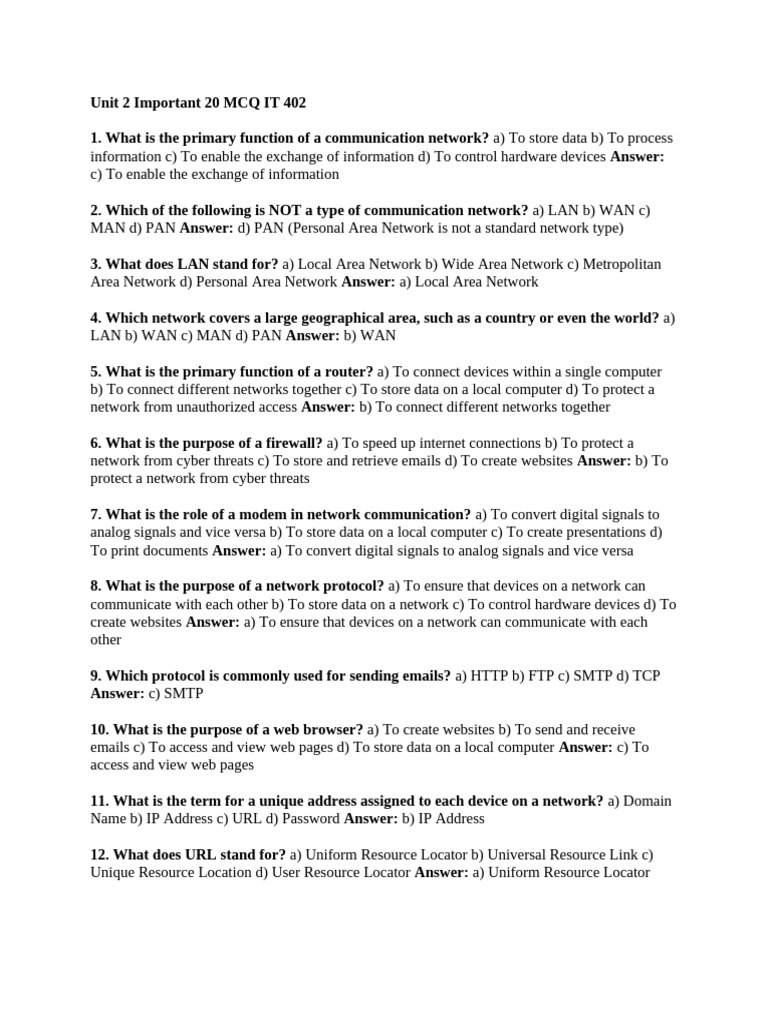 Unit 2 Important MCQ IT402 | PDF | Computer Network | World Wide Web