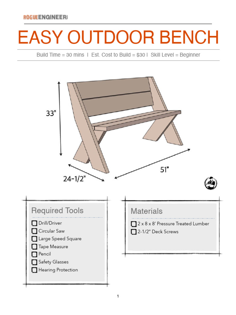 DIY Easy Outdoor Bench Plans Printable PDF | PDF