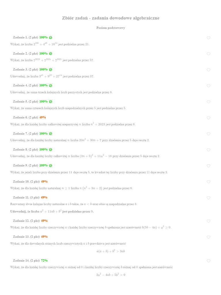 2. Zbiór zadań - zadania dowodowe algebraiczne | PDF