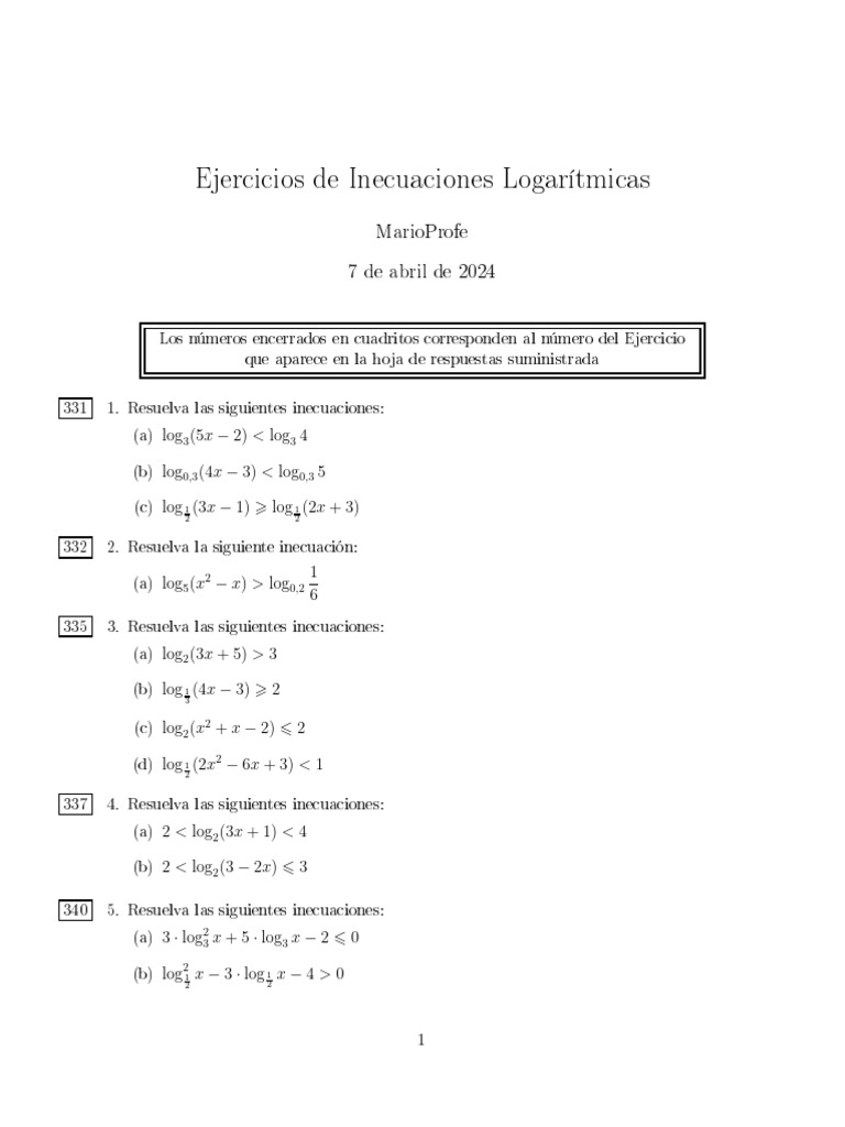 Inecuaciones_Logaritmicas_Latex | PDF | Matemáticas