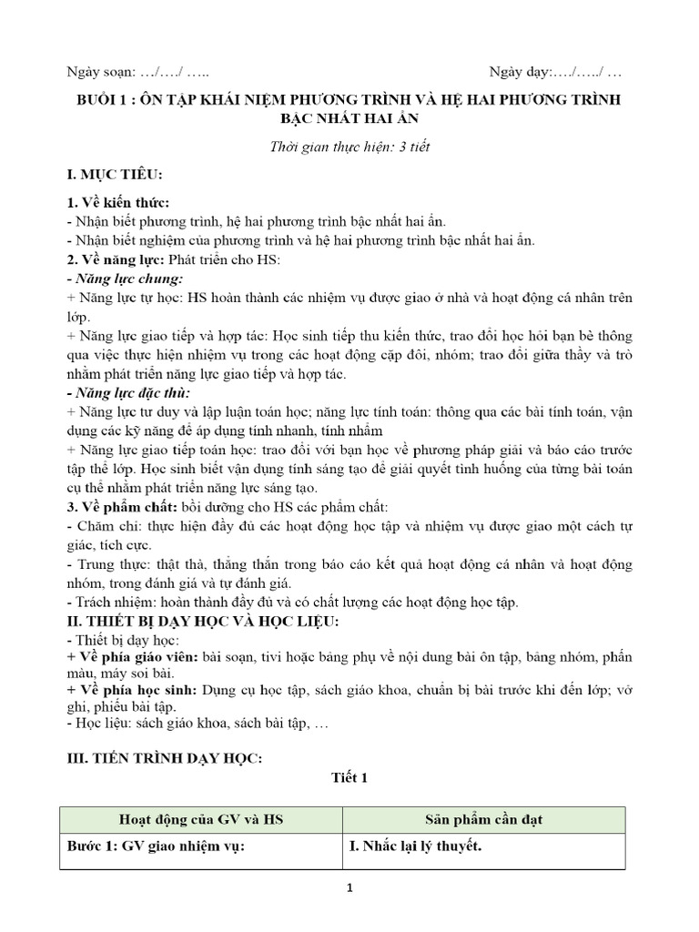 Bài 1 Khai Niem Phuong Trinh Va He Phuong Trinh Bac Nhat Hai An. | PDF