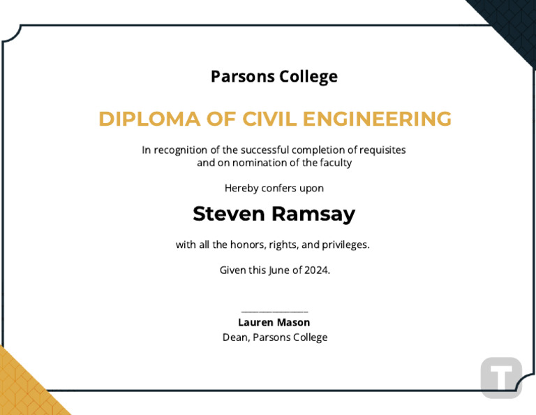Civil Diploma Certificate Template | PDF