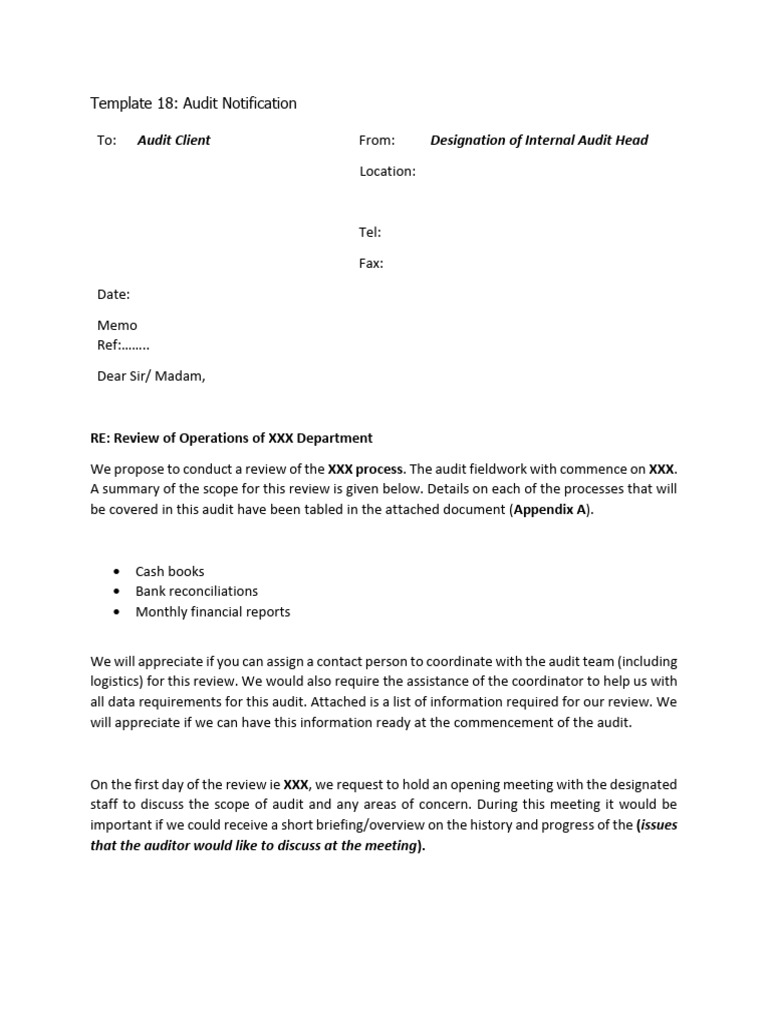 Template 18 Audit Notification | PDF