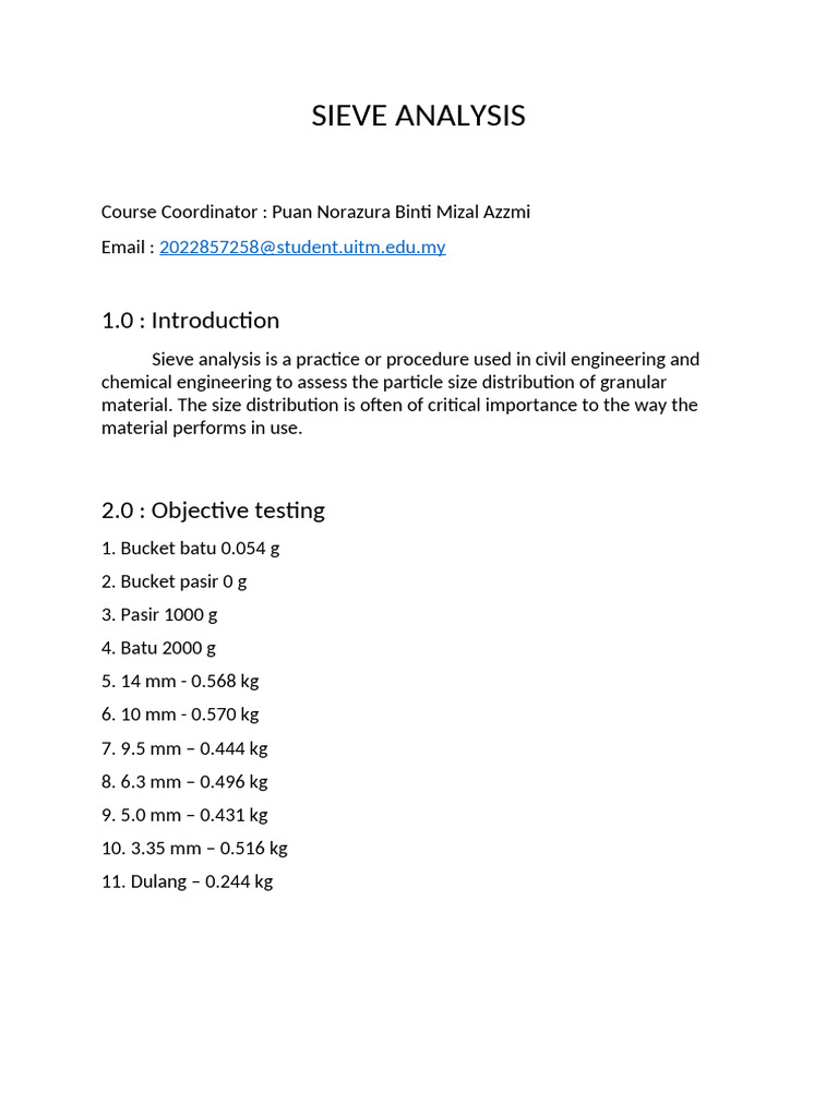 Report Sieve Analysis (Azim) | PDF