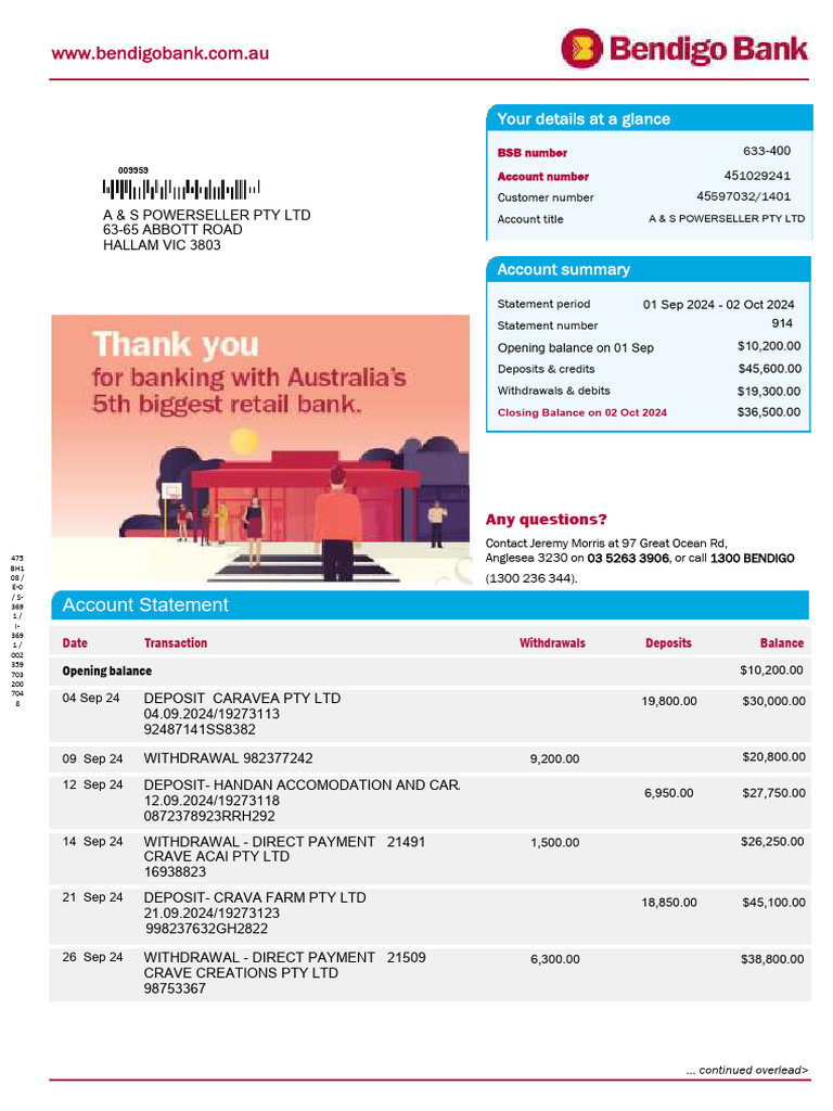 bendigo bank statement | PDF | Banks | Payments
