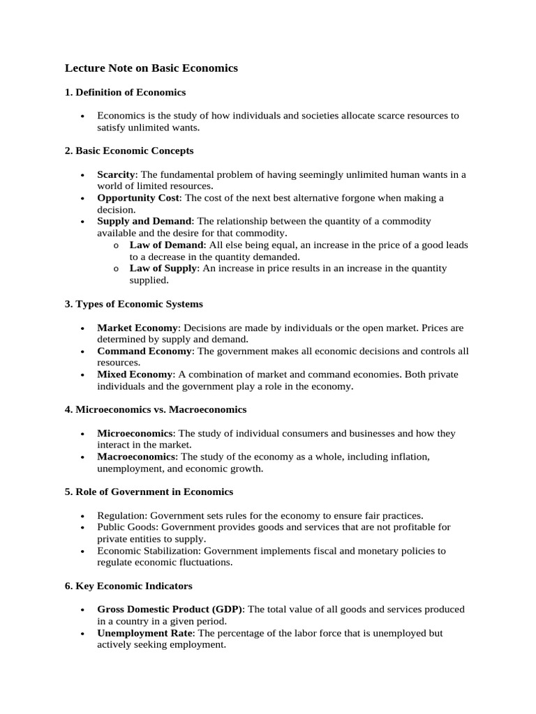 Lecture Note On Basic Economics | PDF | Economics | Macroeconomics