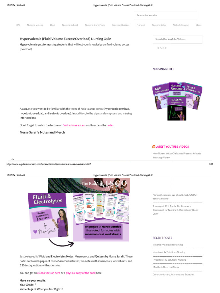 Hypervolemia (Fluid Volume Excess - Overload) Nursing Quiz | PDF ...
