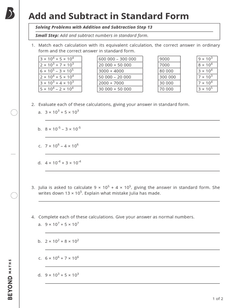 Small Step 13 - Add and Subtract in Standard Form | PDF | Subtraction ...