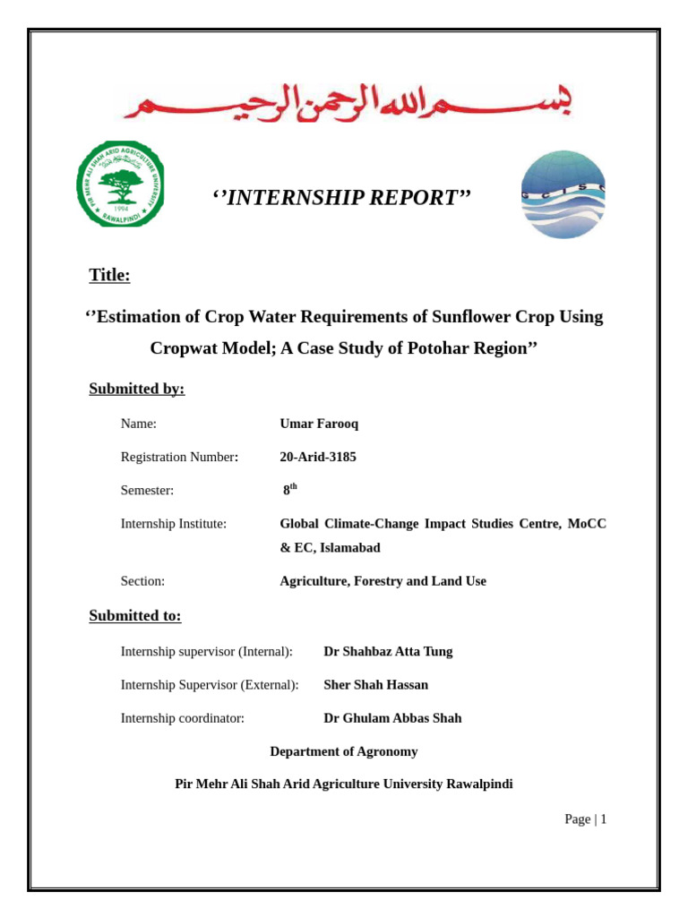 Estimation of Crop Water Requirements Using Cropwat Model A Case Study ...