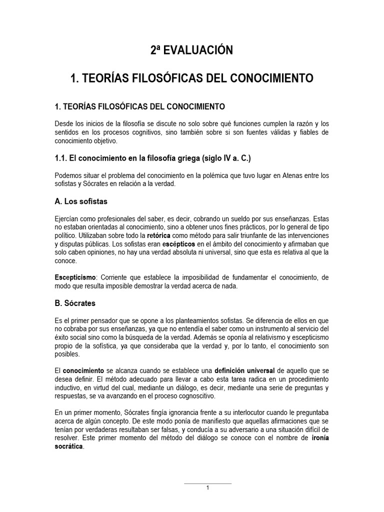 2 Ev - 1-2 - TEORÍAS FILOSÓFICAS DEL CONOCIMIENTO + VERDAD | PDF | Verdad | Conocimiento