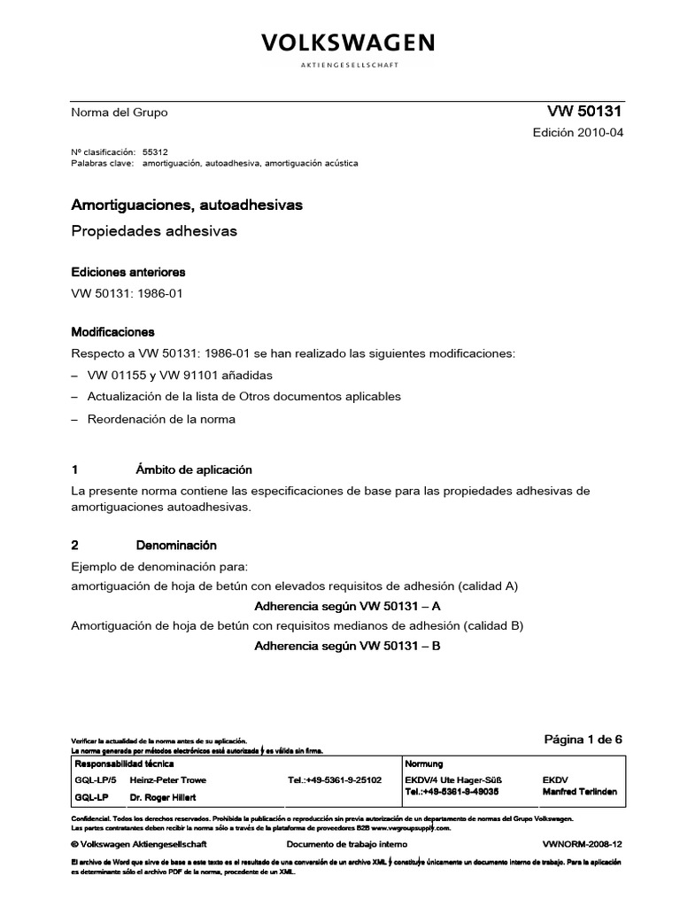 Norma Técnica - VOLKSWAGEN - VW 50131 - Adherencia para Antirruidos ...