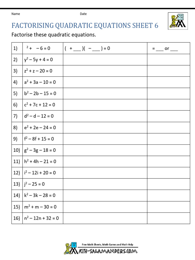 factorising-quadratic-equations-6-1 | PDF