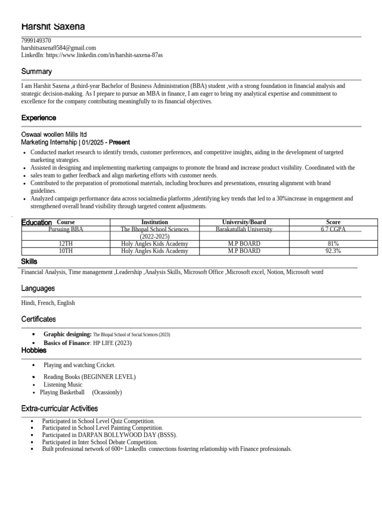 Harshit Resume | PDF | Brand | Marketing