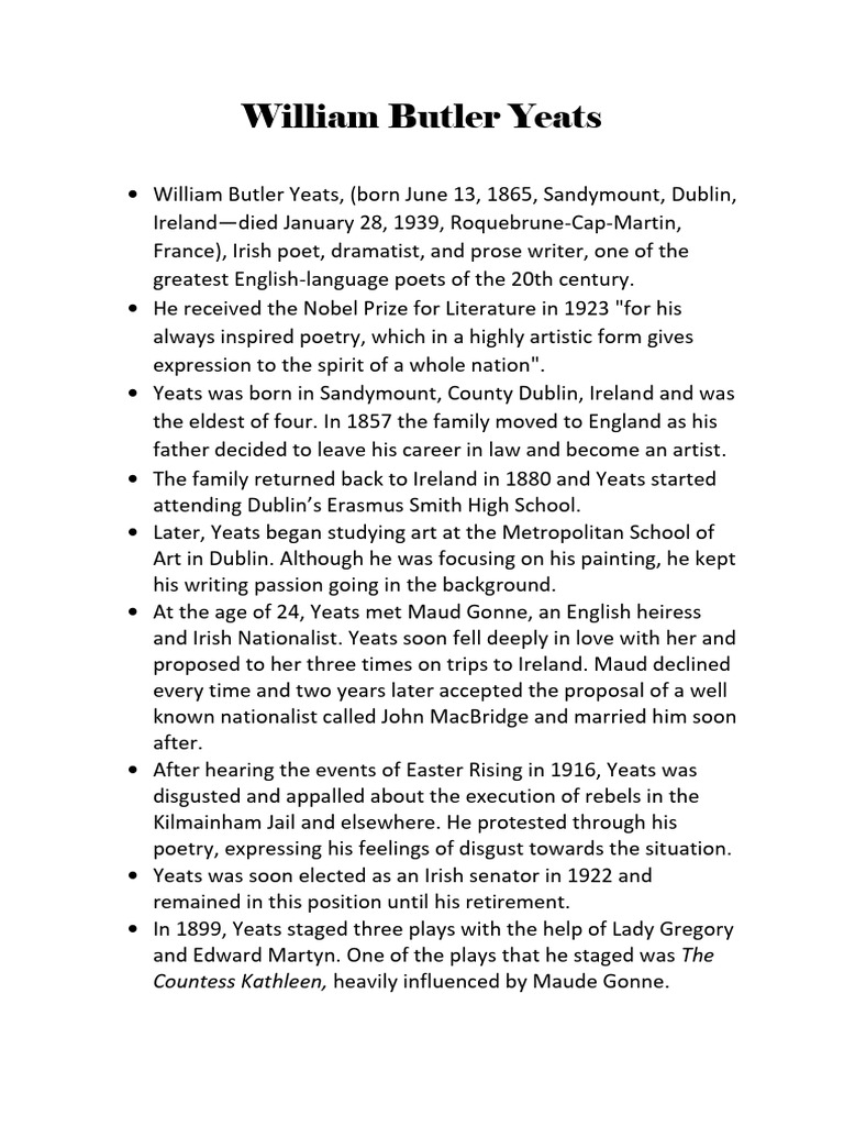 WILLIAM BUTLER YEATS | PDF | W. B. Yeats | Brahman