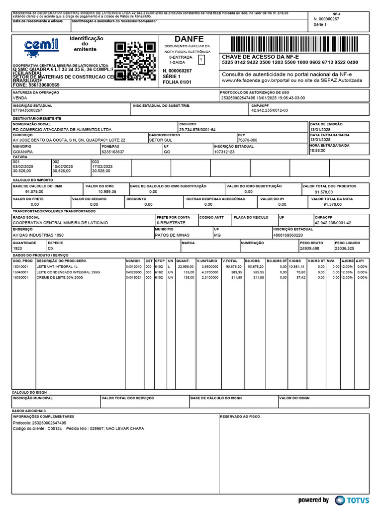 Danfe 00000420250113191730 | PDF | Recibo | Business