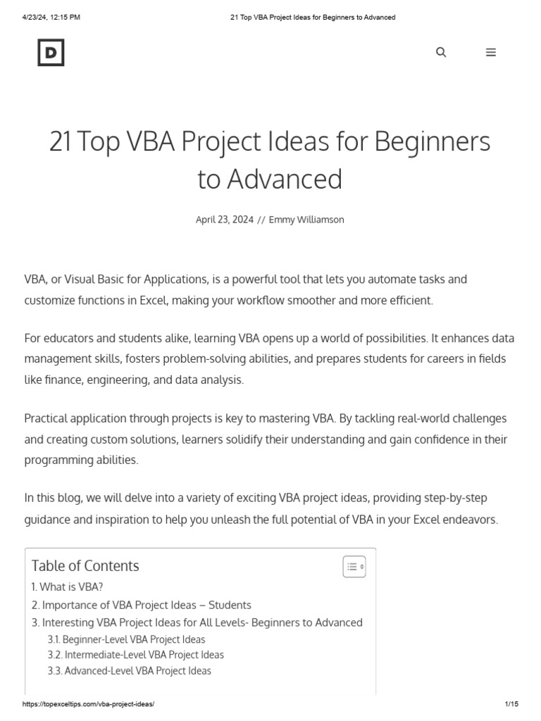 VBA Project Ideas For Beginners To Advanced 1 | PDF | Visual Basic For ...