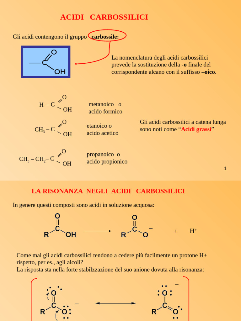Lezione 10 - Acidi Carbossilici | PDF