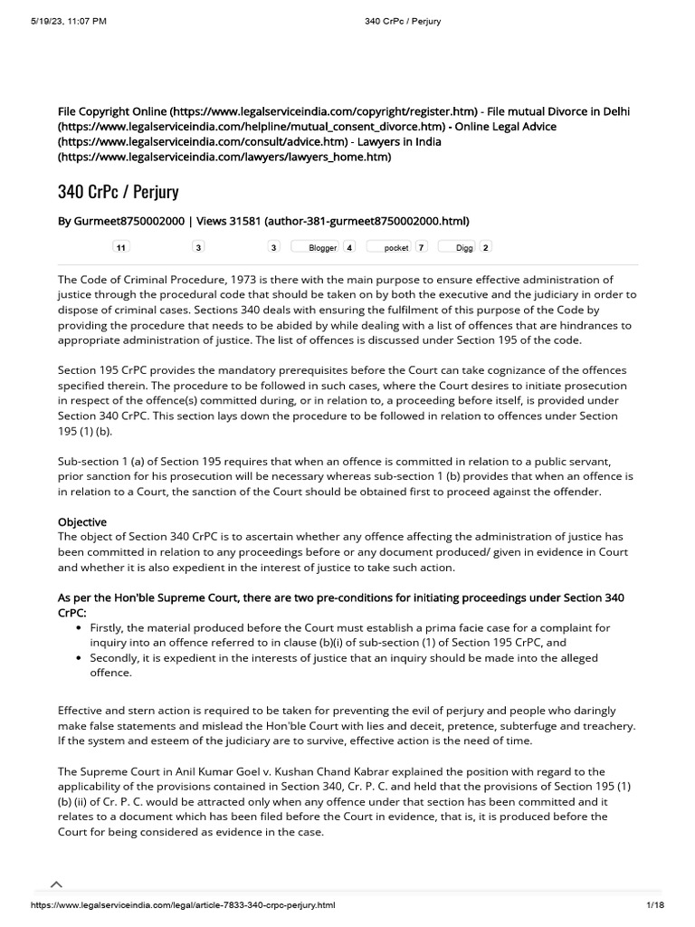 340 CrPc _ Perjury | PDF | Affidavit | Perjury