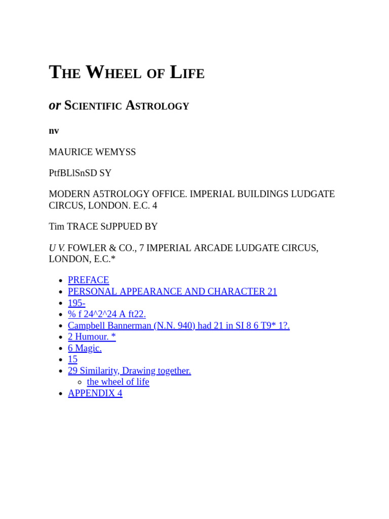 The Wheel of Life or Scientific Astrology Vol. I (Maurice Wemyss) | PDF ...