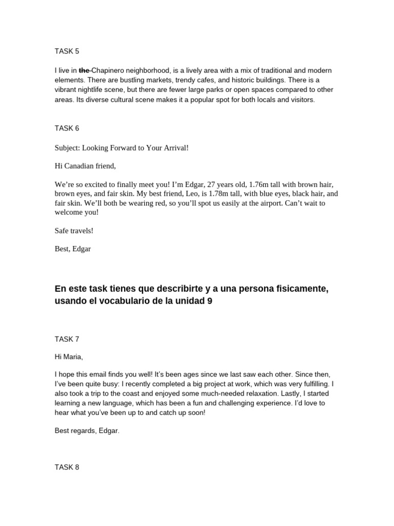 English A1 - Task 5 To 8 | PDF