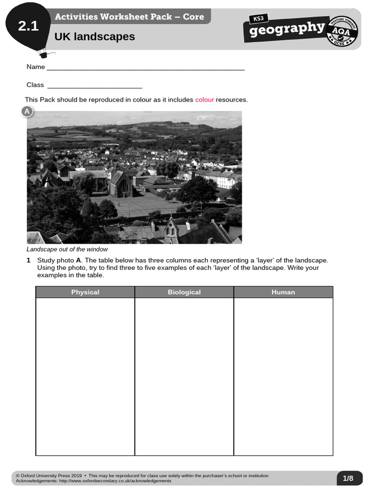 2021 Geog Year 7 Physical Landscapes Worksheet 1 - UK Landscapes | PDF ...