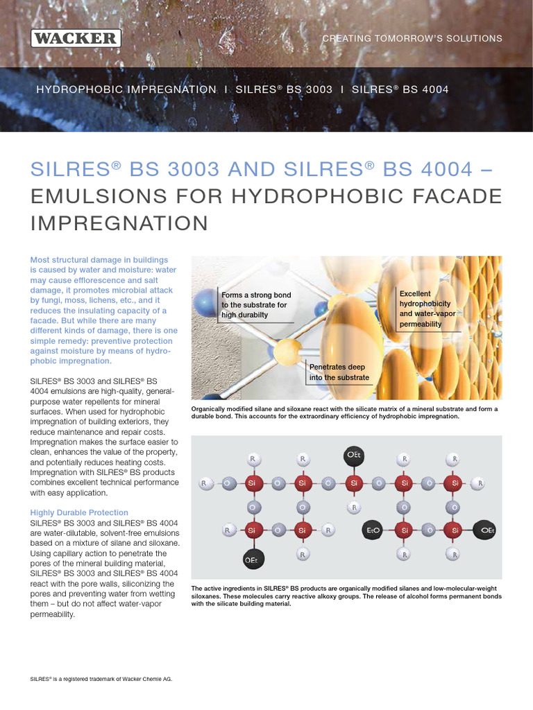 SILRES® BS 3003, SILRES® BS 4004 Emulsions For Hydrophobic Facade Impregnation 7769-EN | PDF ...