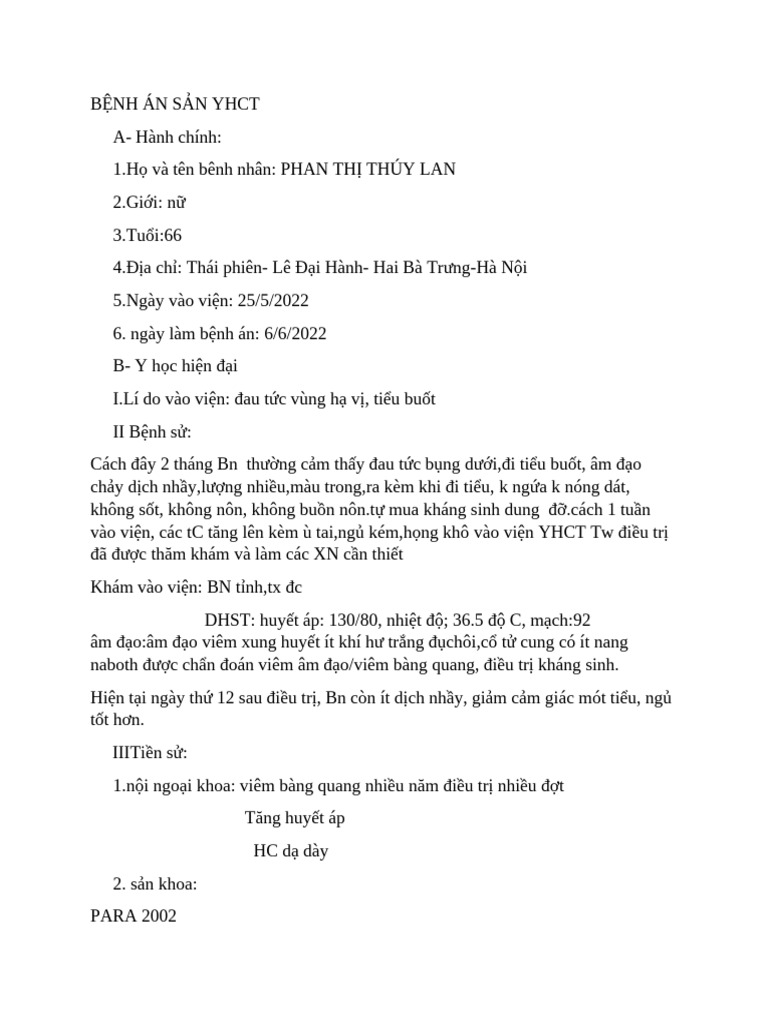 BỆNH ÁN SẢN YHCT | PDF