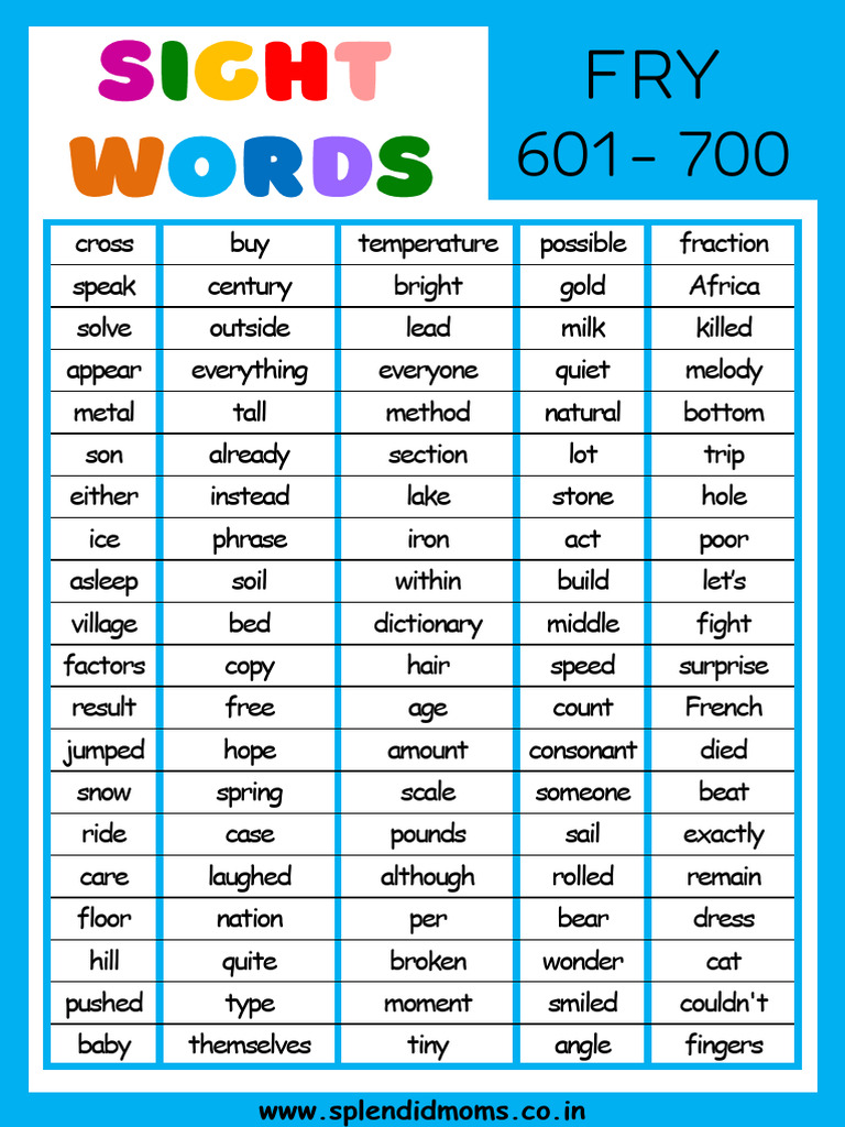 Fry's 601-700 Sight Words List | PDF