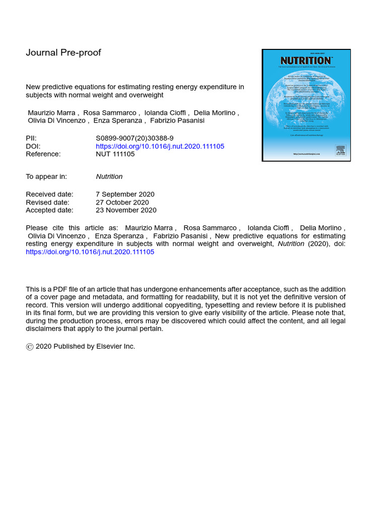 New REE Equations for Normal & Overweight | PDF | Body Mass Index ...