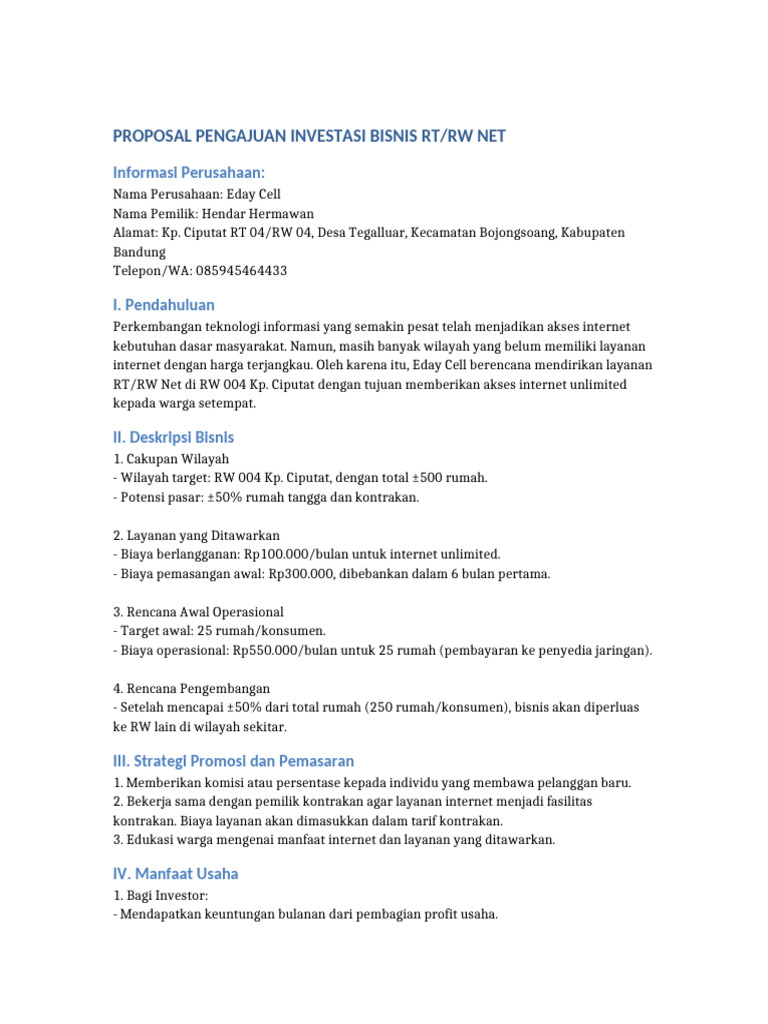 Proposal_Investasi_RT_RW_Net_Eday_Cell | PDF