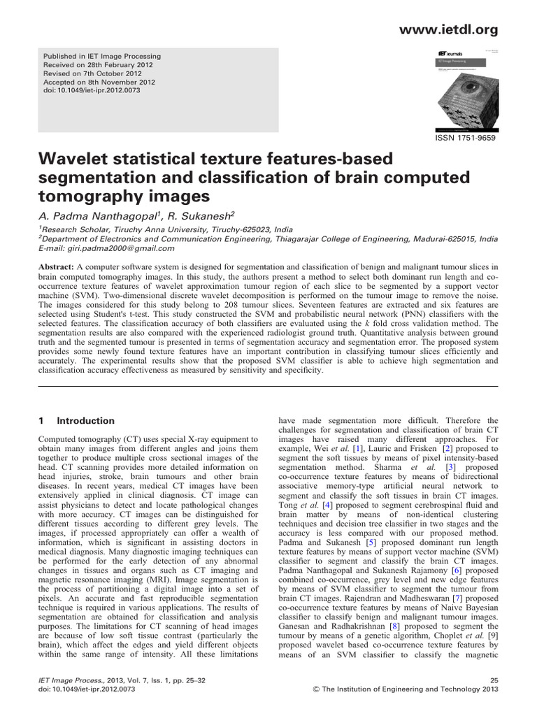IET Image Processing - 2013 - Padma Nanthagopal - Wavelet statistical texture features‐based ...