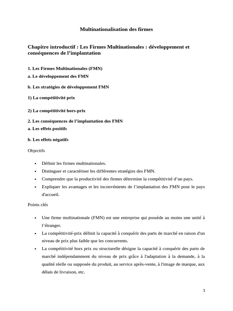Impact des Firmes Multinationales sur l'Économie | PDF | Société ...