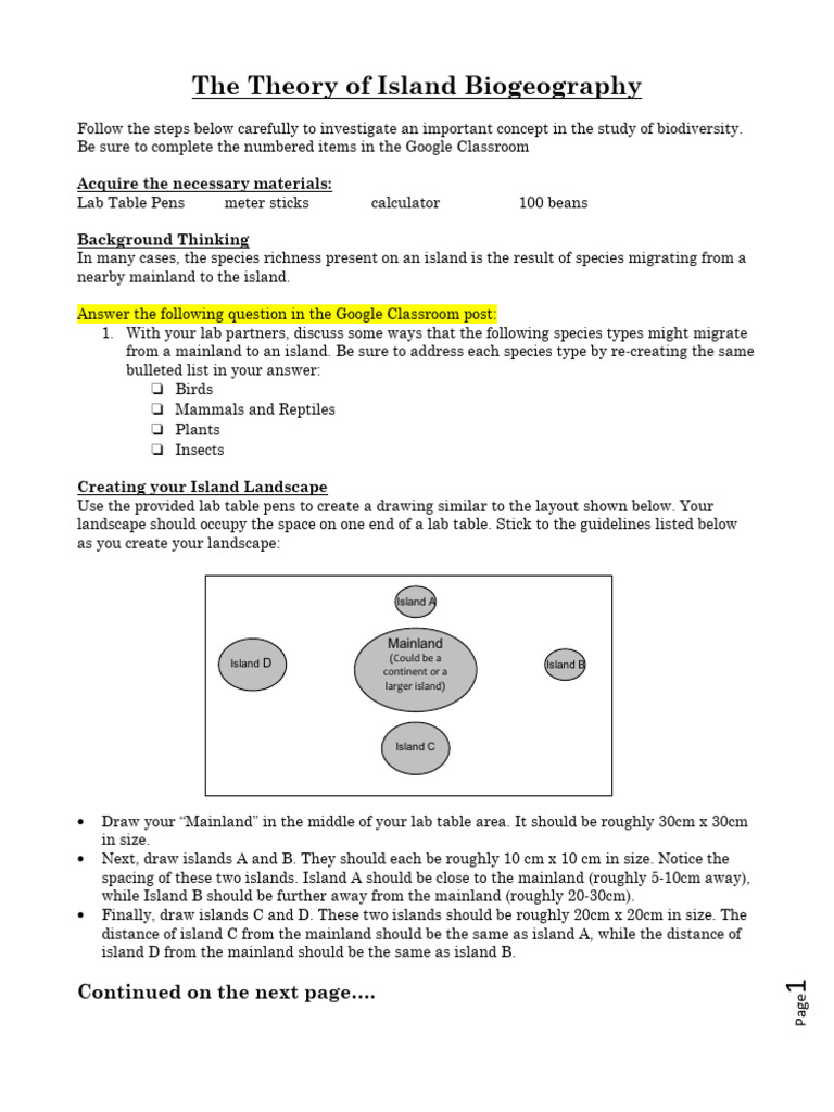 The Theory of Island Biogeography - Lab Activity | PDF | Island | Systems Ecology