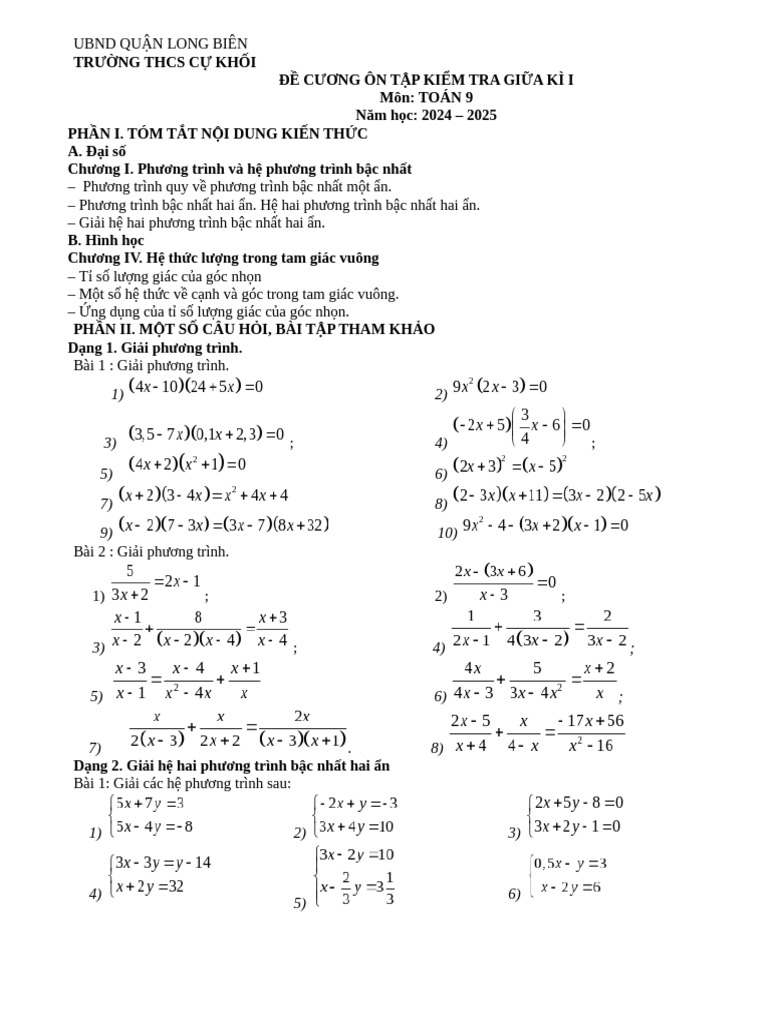 de-cuong-giua-ki-1-toan-9-nam-2024-2025-truong-thcs-cu-khoi-ha-noi | PDF