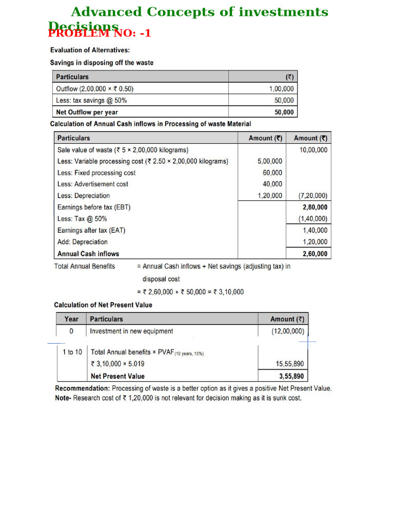 Advanced Investment Decision Problems | PDF