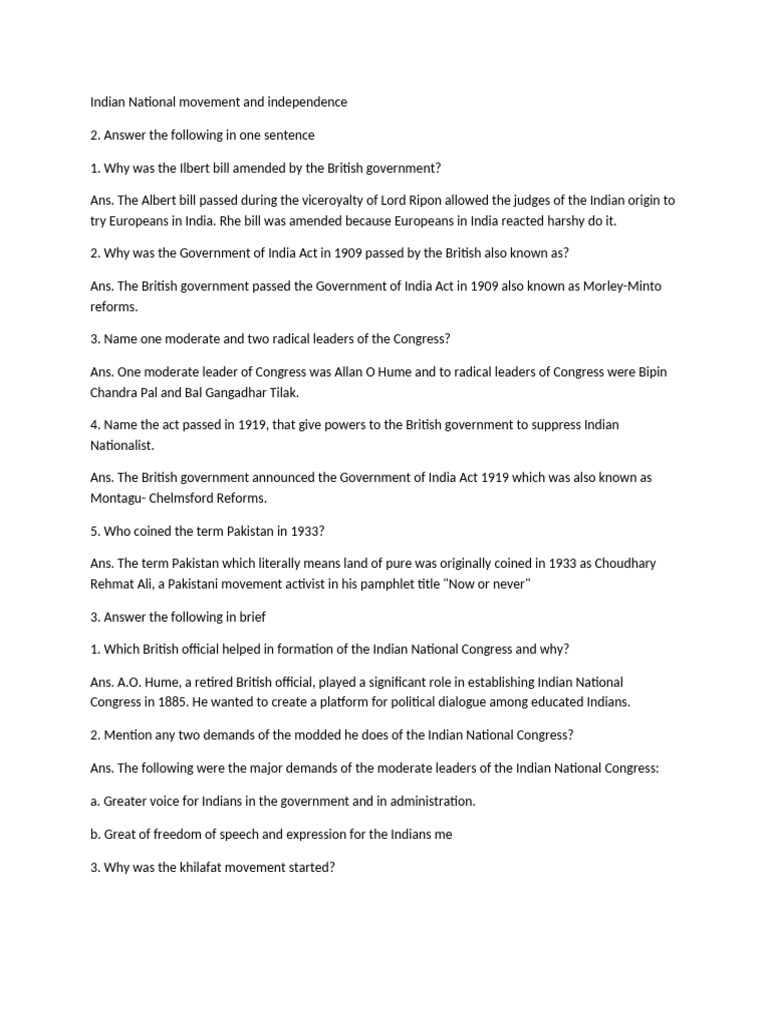 Indian National Movement and Independence | PDF | British Raj | Indian ...